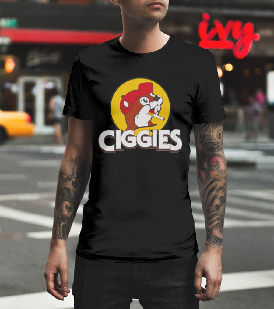 Ciggies Beanie Cap Cartoon Rodent Smoking T-Shirt
