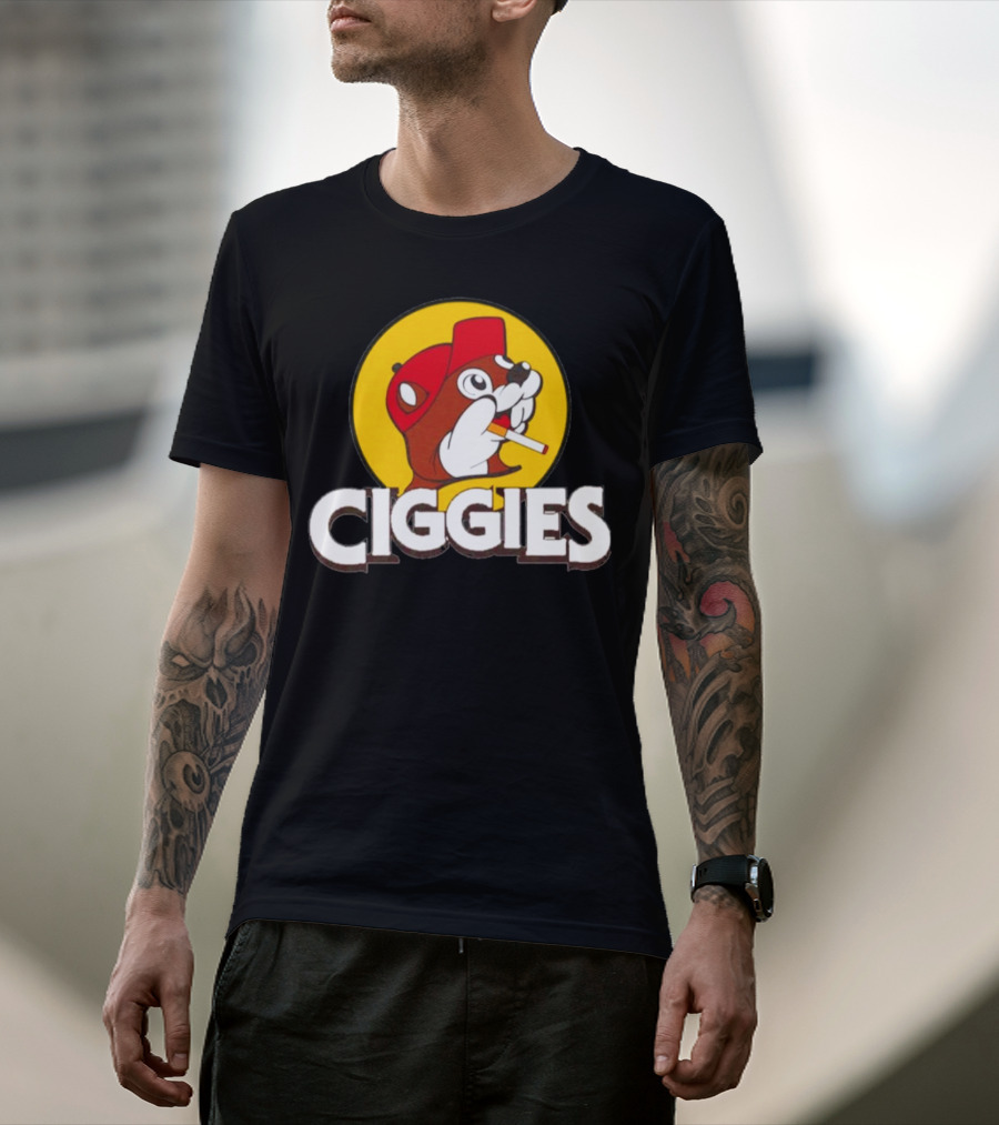 Ciggies Beanie Cap Cartoon Rodent Smoking T-Shirt