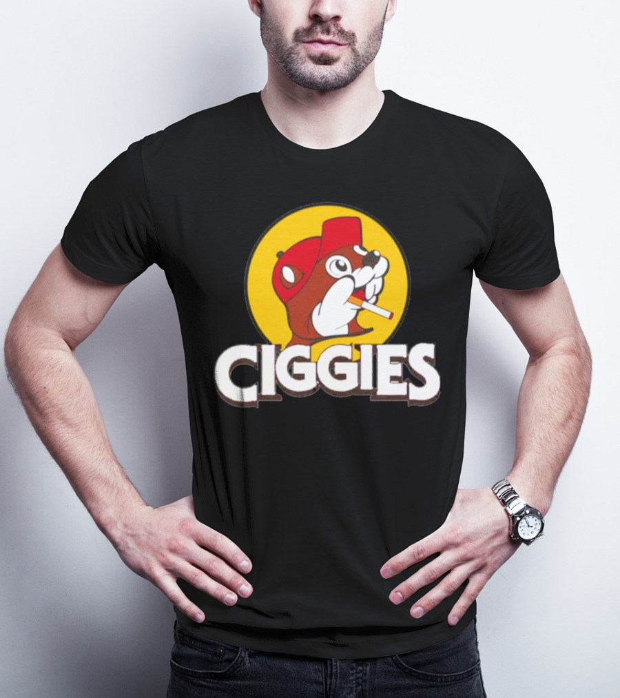 Ciggies Beanie Cap Cartoon Rodent Smoking T-Shirt