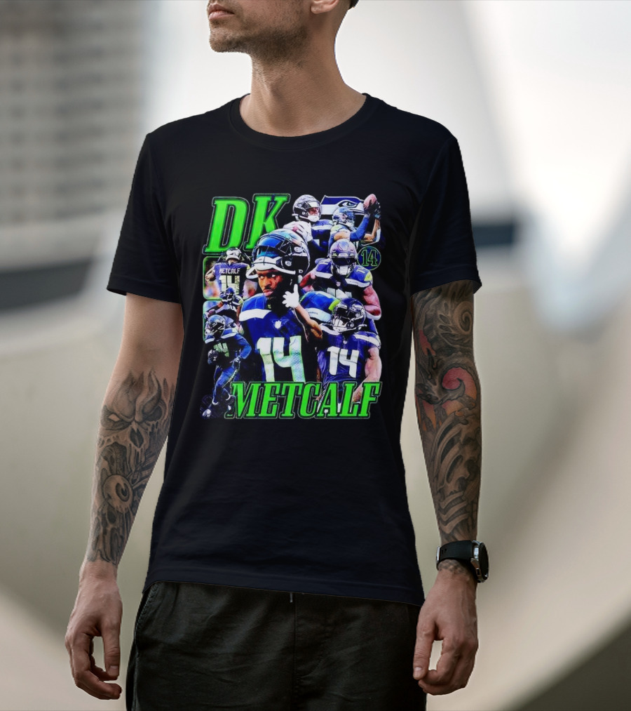 DK Metcalf Seattle Seahawks 14 Retro NFL Player Action Collage T-Shirt