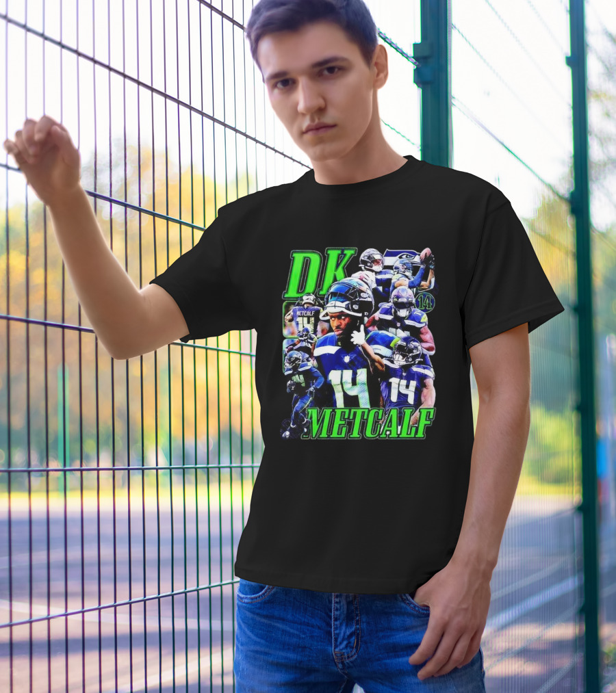 DK Metcalf Seattle Seahawks 14 Retro NFL Player Action Collage T-Shirt