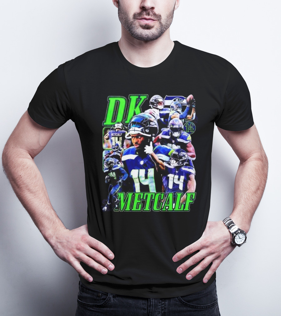 DK Metcalf Seattle Seahawks 14 Retro NFL Player Action Collage T-Shirt
