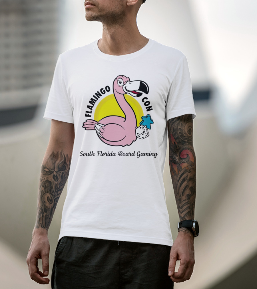 FlamingoCon South Florida Board Gaming Event With Dice And Meeple T-Shirt