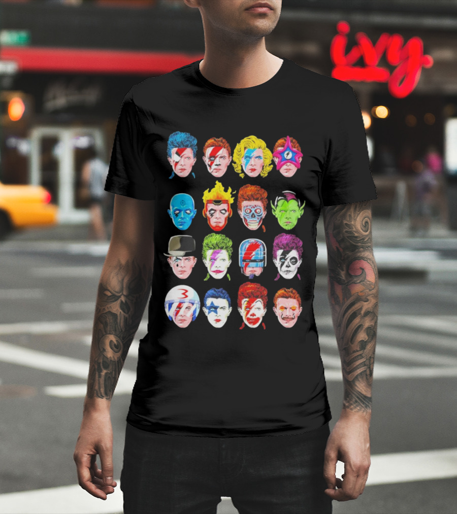 Ziggy Stardust Aladdin Sane Cartoon Pop Art Floating Heads T-Shirt