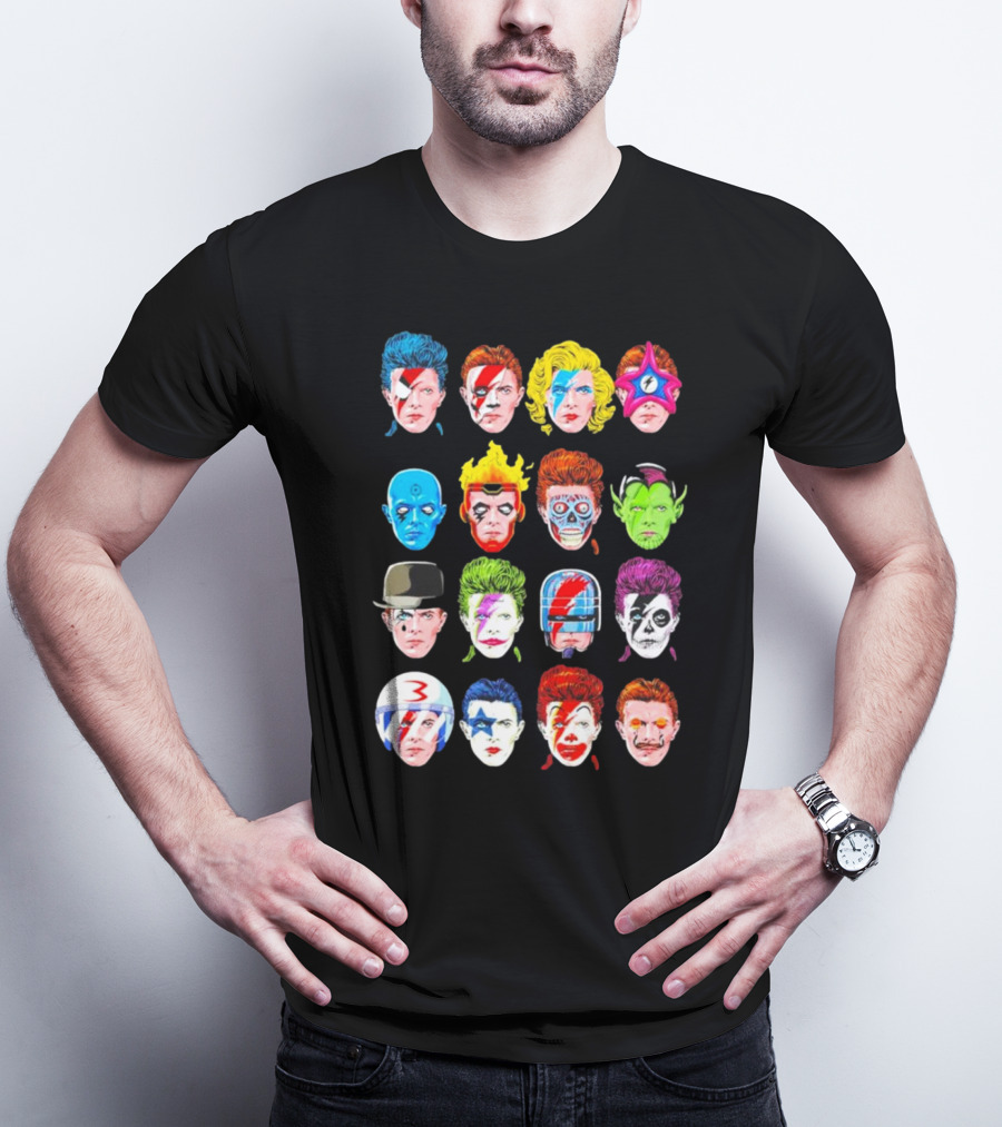 Ziggy Stardust Aladdin Sane Cartoon Pop Art Floating Heads T-Shirt