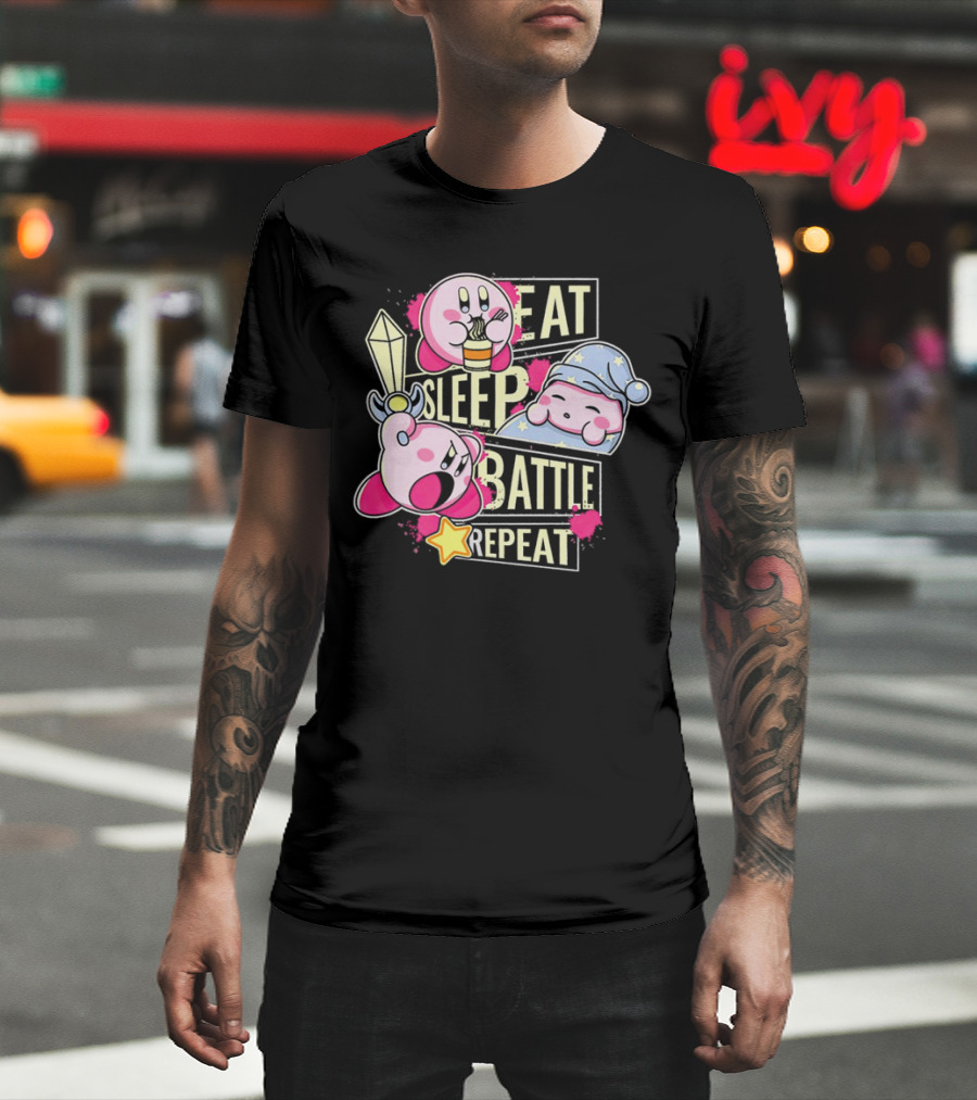 Kirby Eat Sleep Battle Repeat Game Life T-Shirt