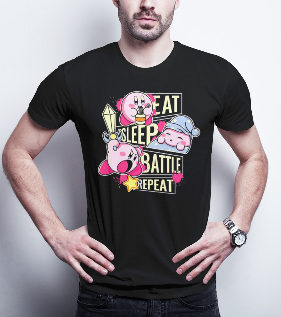 Kirby Eat Sleep Battle Repeat Game Life T-Shirt
