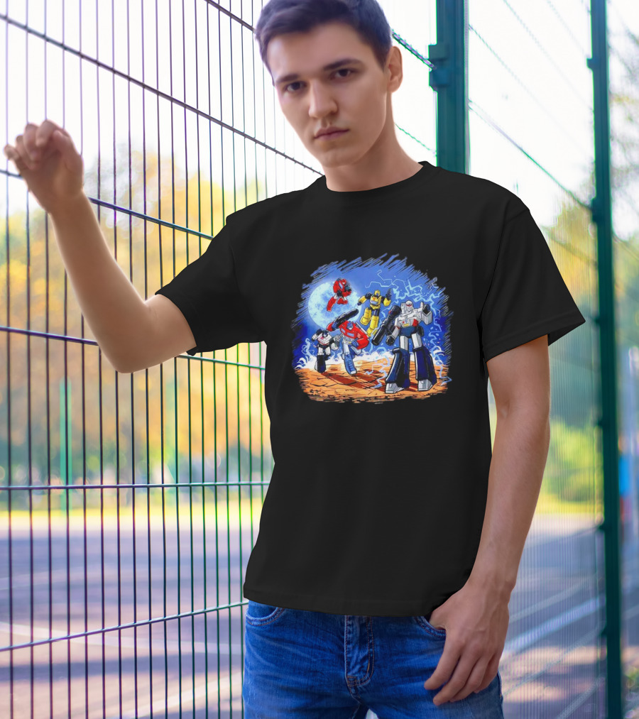 Transformers Bots Cartoon Battle Scene T-Shirt