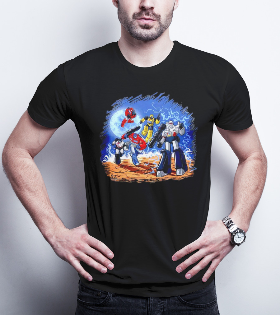 Transformers Bots Cartoon Battle Scene T-Shirt