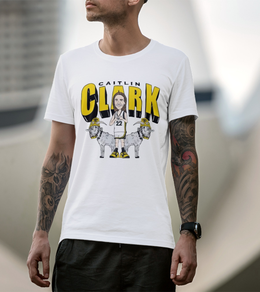 Iowa Hawkeyes Caitlin Clark 22 Caricature With Goats And Heart Hands T-Shirt