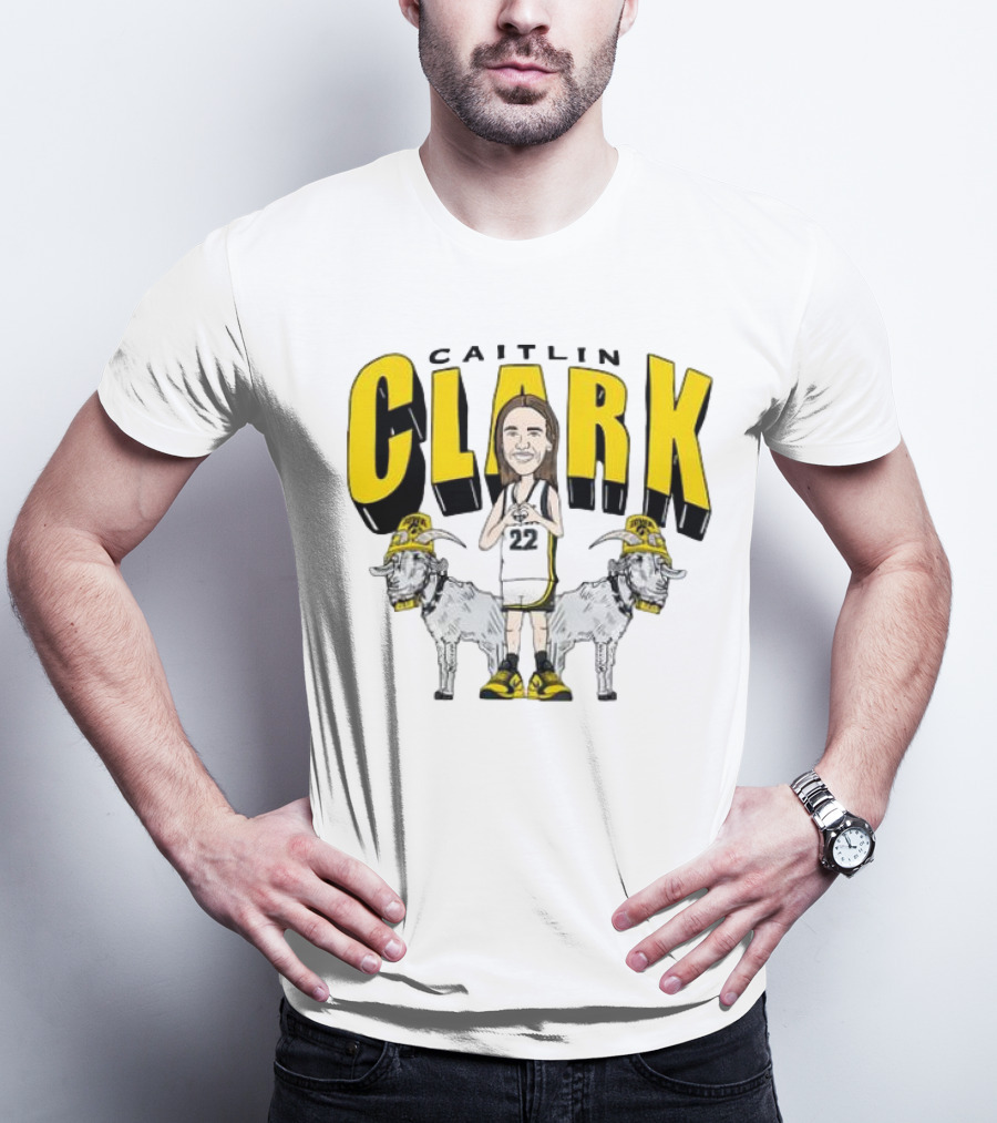 Iowa Hawkeyes Caitlin Clark 22 Caricature With Goats And Heart Hands T-Shirt