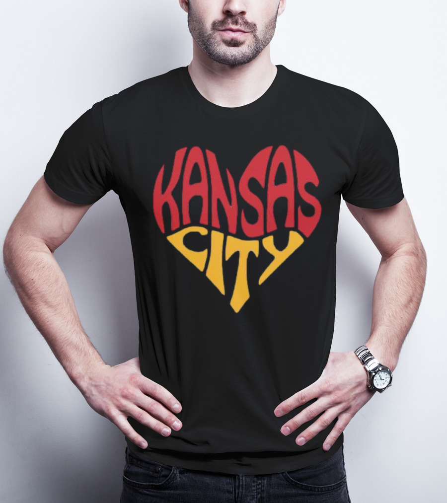 Kansas City Heart Text In Red And Yellow Shaped As A Heart T-Shirt