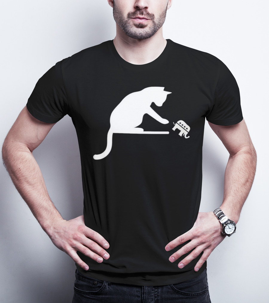 Childless Cat Lady Drop The Hate With Cat Playing With Republican Elephant T-Shirt