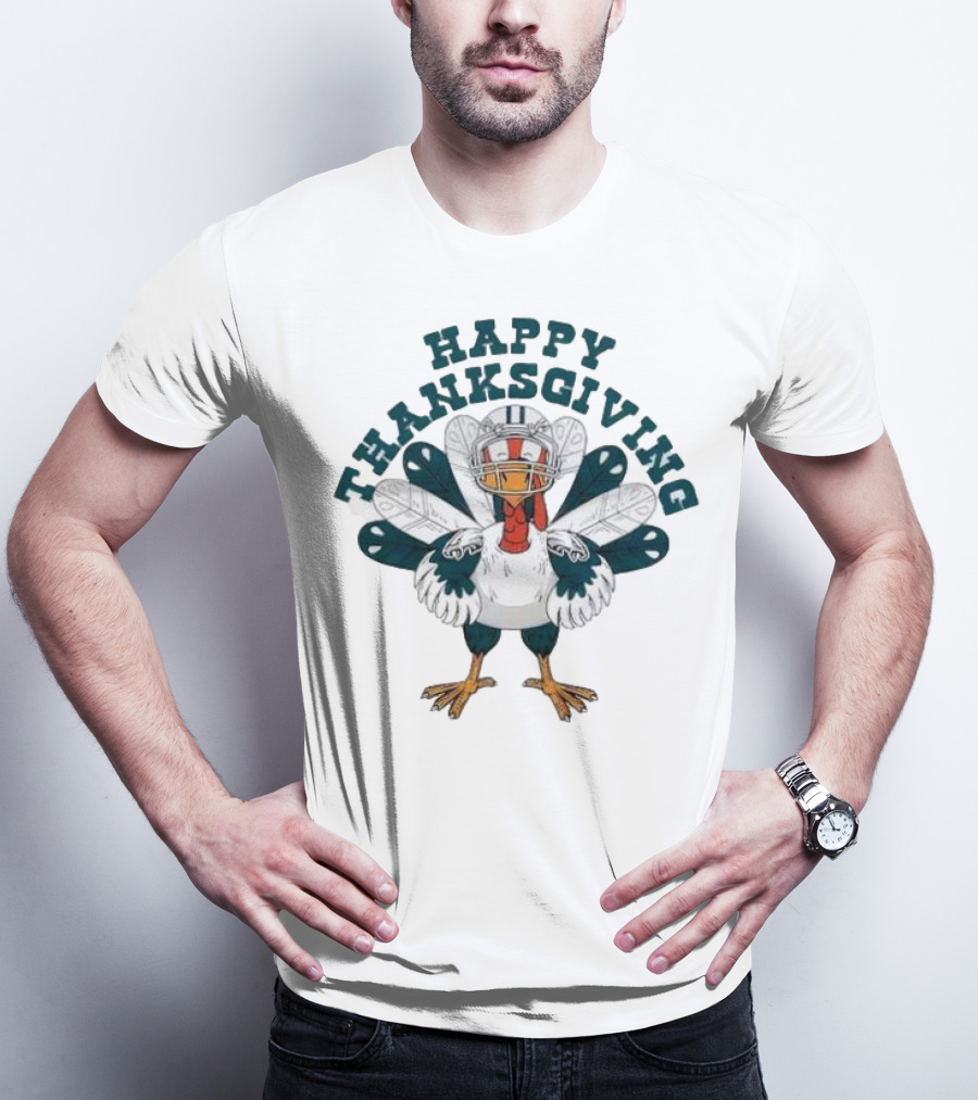 Philadelphia Eagles Turkey Happy Thanksgiving Football T-Shirt