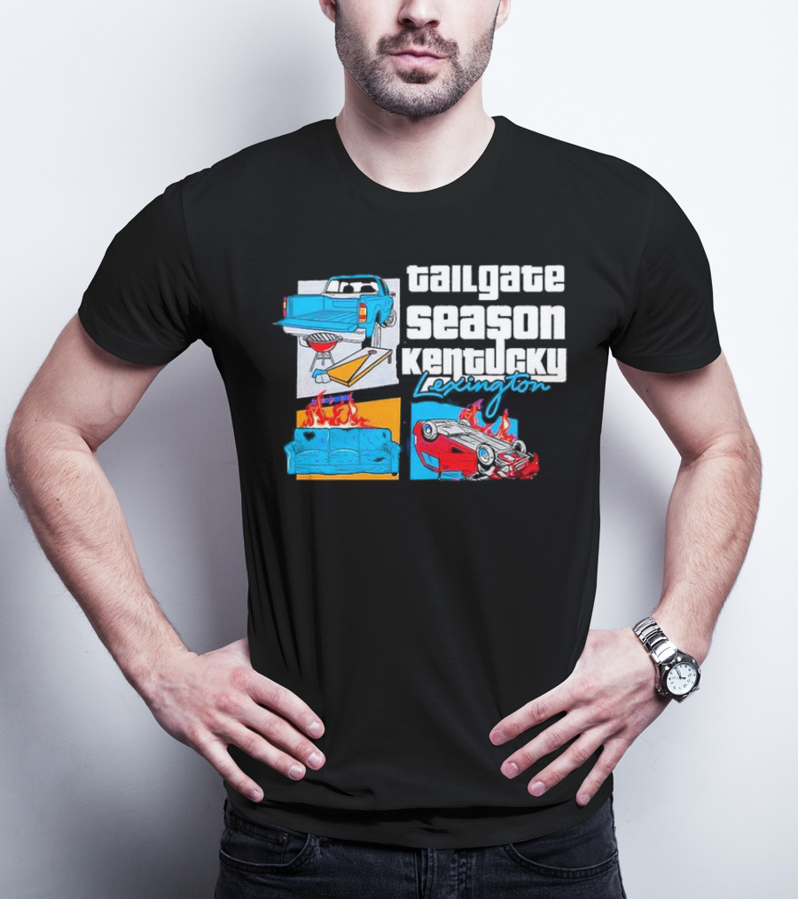 Tailgate Season Kentucky Lexington Truck BBQ Couch Fire Car Flip T-Shirt