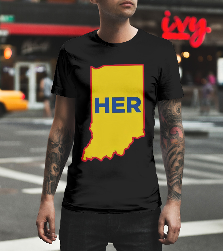 Caitlin Clark Indiana Fever Her State Yellow Map With Blue HER T-Shirt