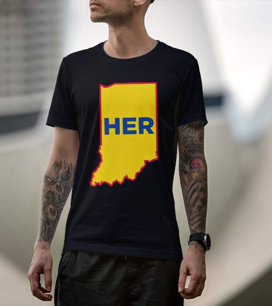 Caitlin Clark Indiana Fever Her State Yellow Map With Blue HER T-Shirt