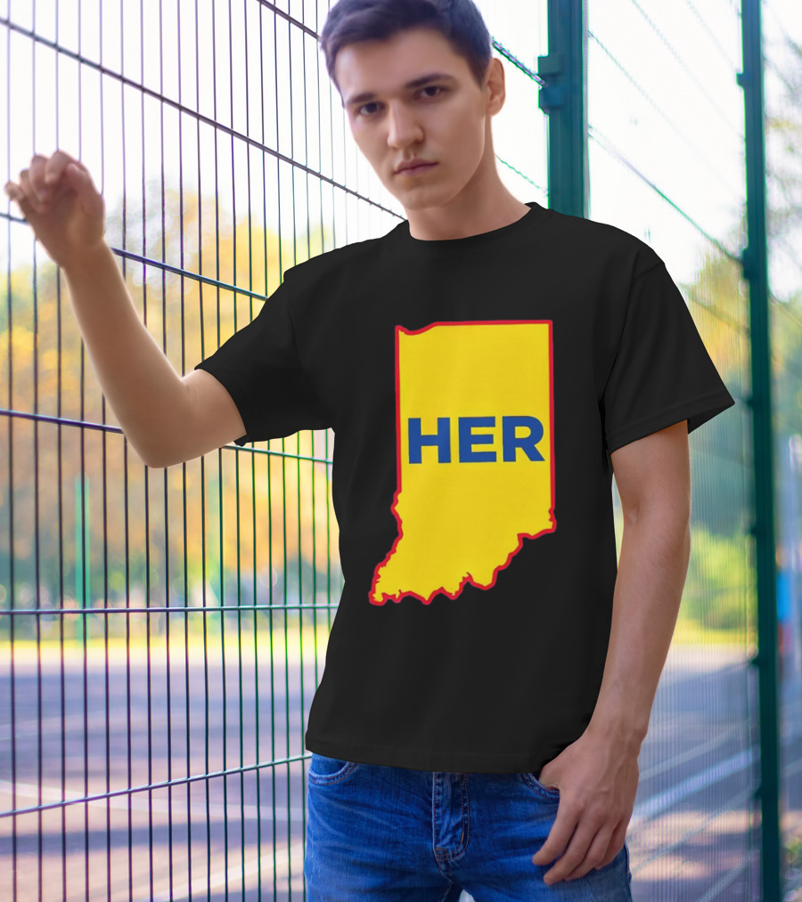 Caitlin Clark Indiana Fever Her State Yellow Map With Blue HER T-Shirt