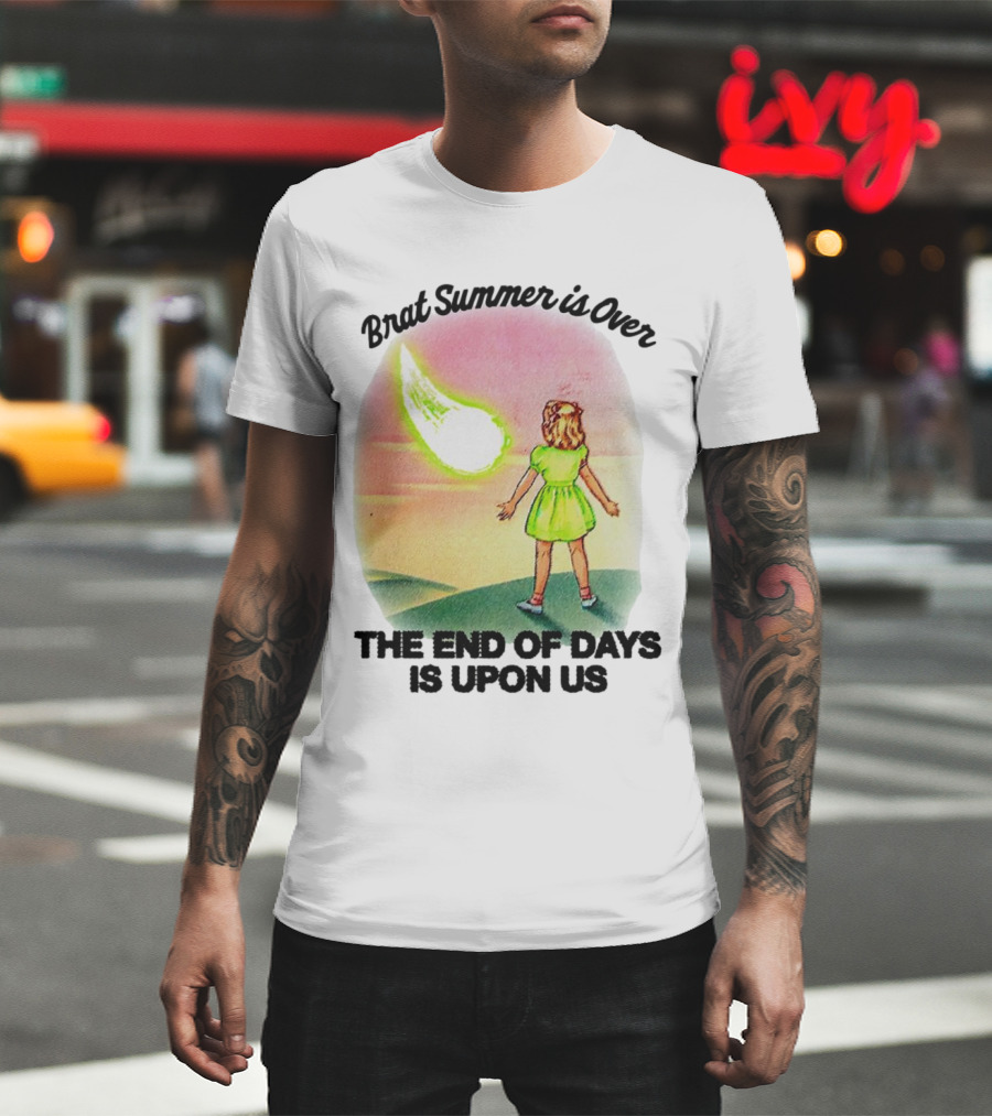 Brat Summer Is Over The End Of Days Is Upon Us Girl Watches Meteor Sunset T-Shirt