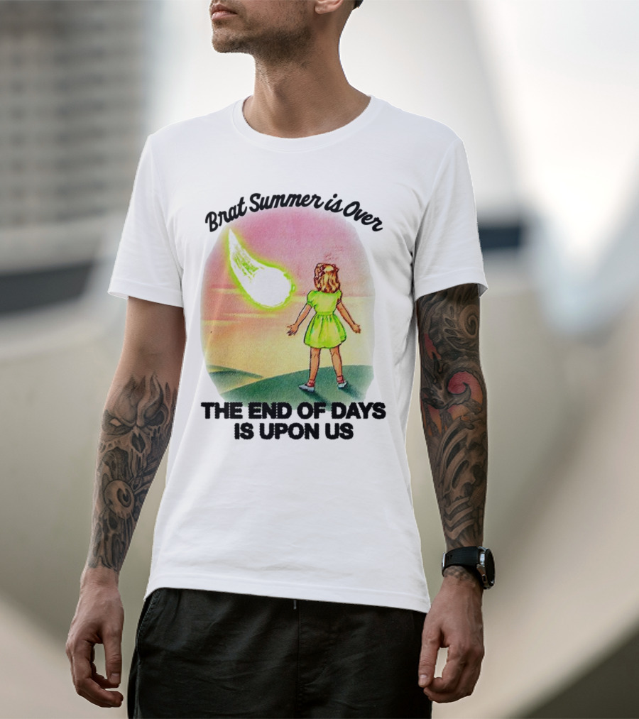 Brat Summer Is Over The End Of Days Is Upon Us Girl Watches Meteor Sunset T-Shirt