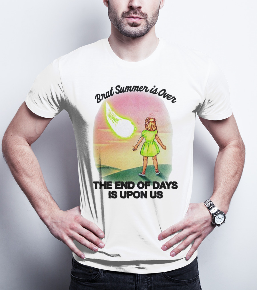 Brat Summer Is Over The End Of Days Is Upon Us Girl Watches Meteor Sunset T-Shirt