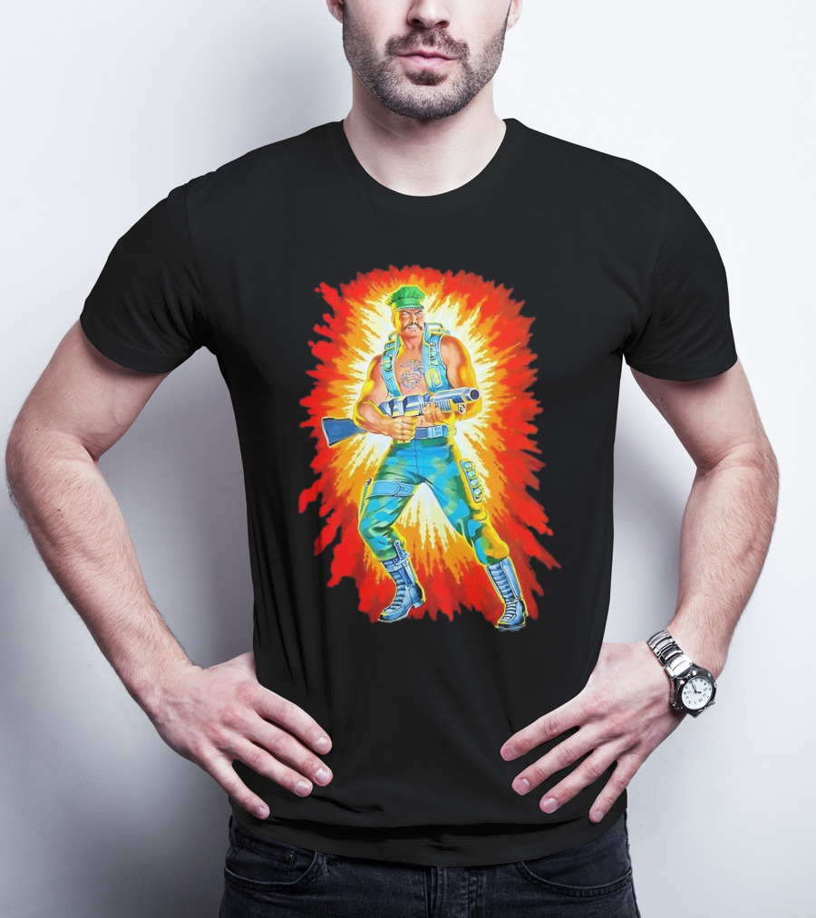 Gung-Ho GI Joe Action Figure Retro Style Burst Background T-Shirt