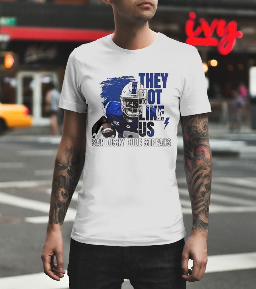Sandusky Blue Streaks They Not Like Us Football Player Grunge T-Shirt