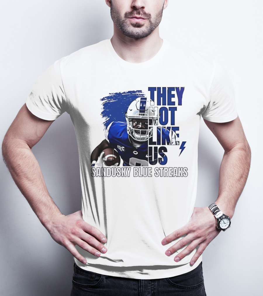 Sandusky Blue Streaks They Not Like Us Football Player Grunge T-Shirt