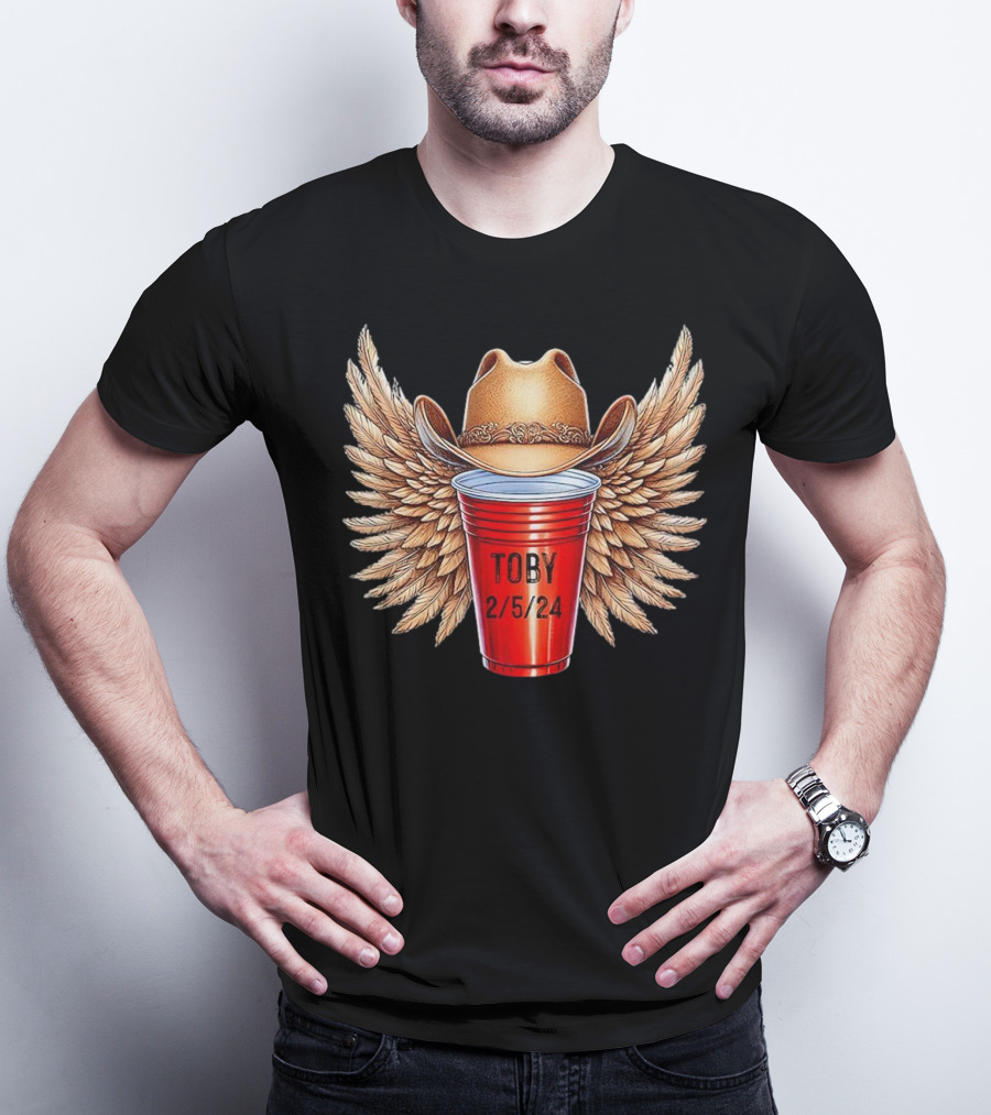 Toby Keith Toby Red Cup 2/5/24 Winged Cowboy Hat T-Shirt