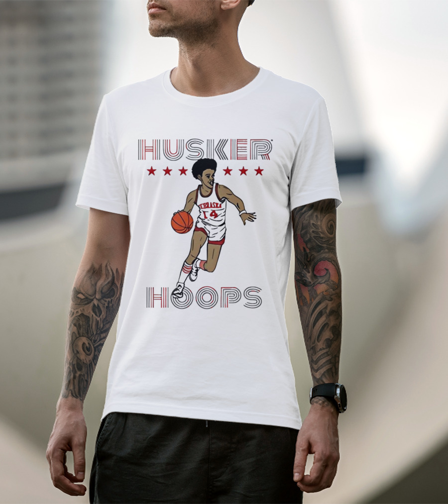 Husker Hoops Nebraska Cornhuskers Basketball Player With Stars T-Shirt