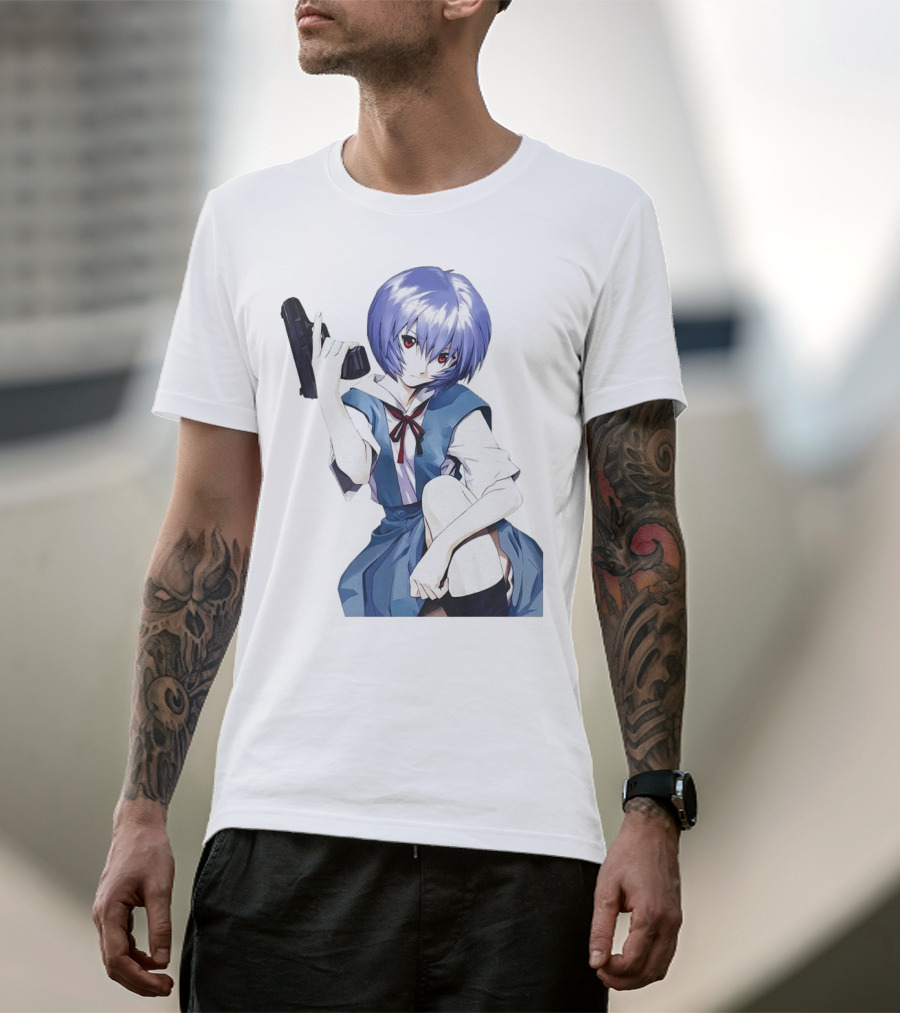 Rei Ayanami Blue Uniform Holding Gun T-Shirt