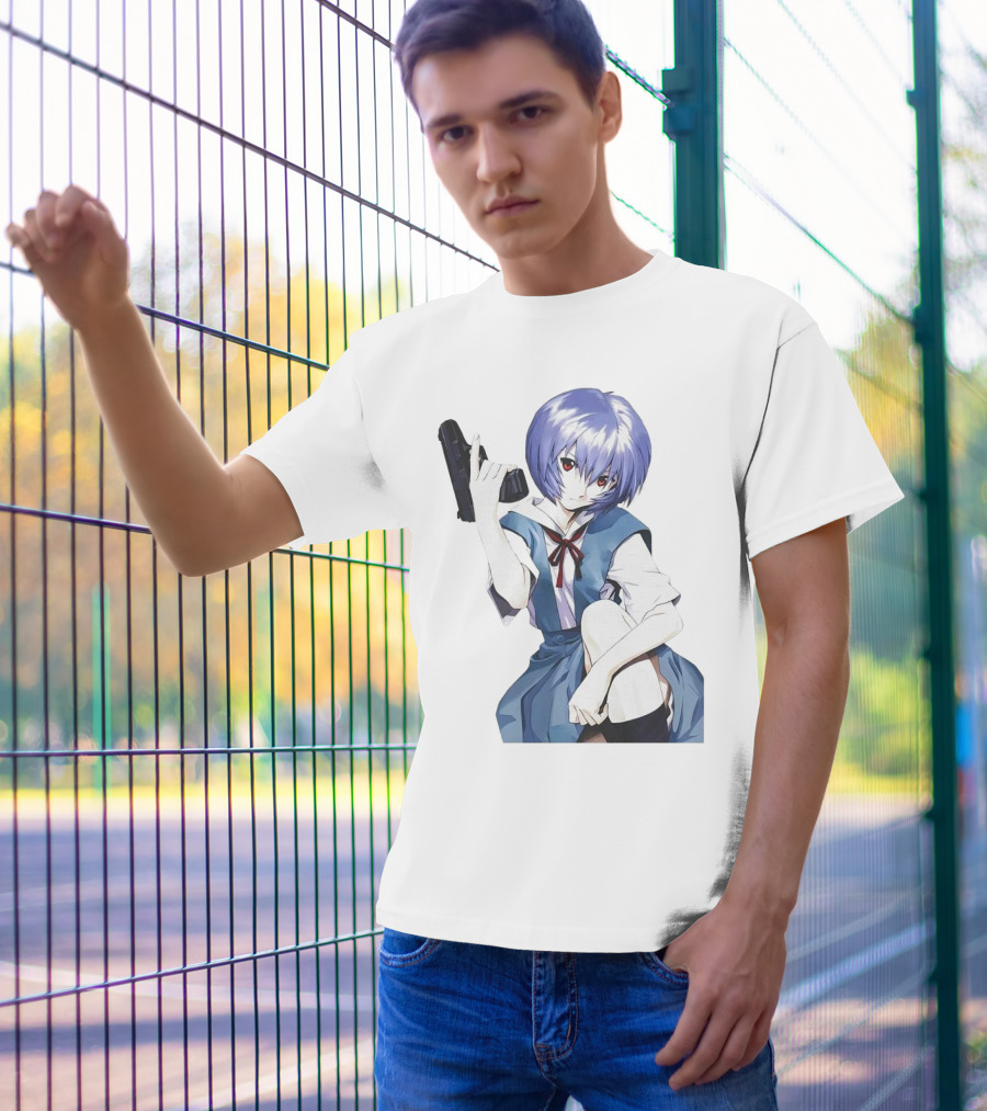 Rei Ayanami Blue Uniform Holding Gun T-Shirt