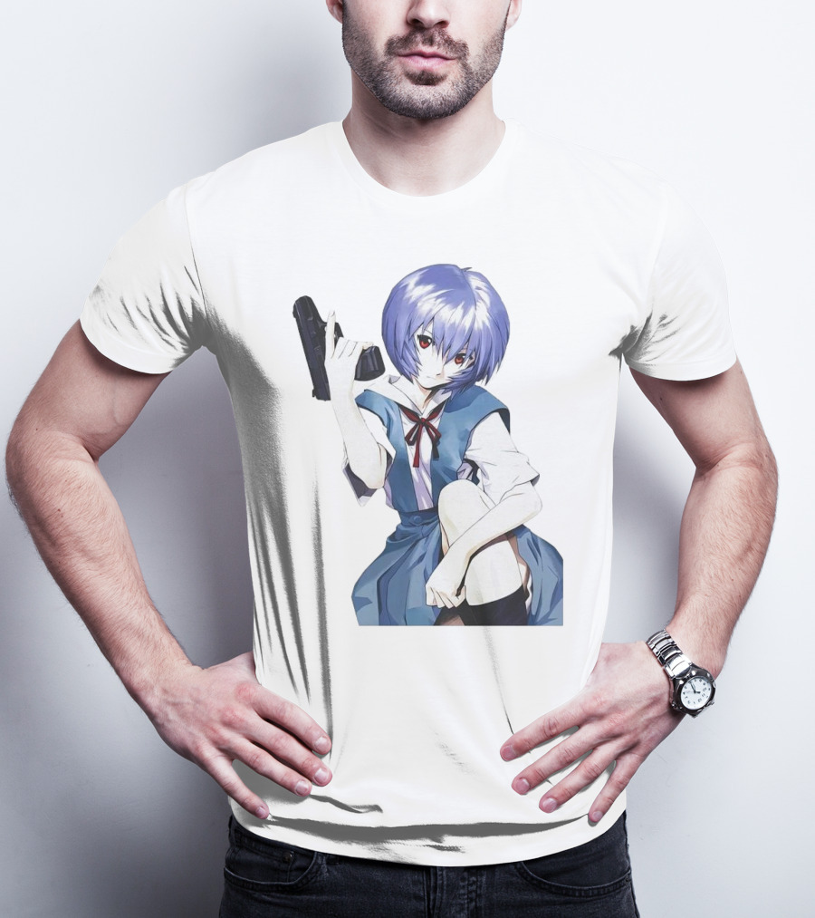 Rei Ayanami Blue Uniform Holding Gun T-Shirt