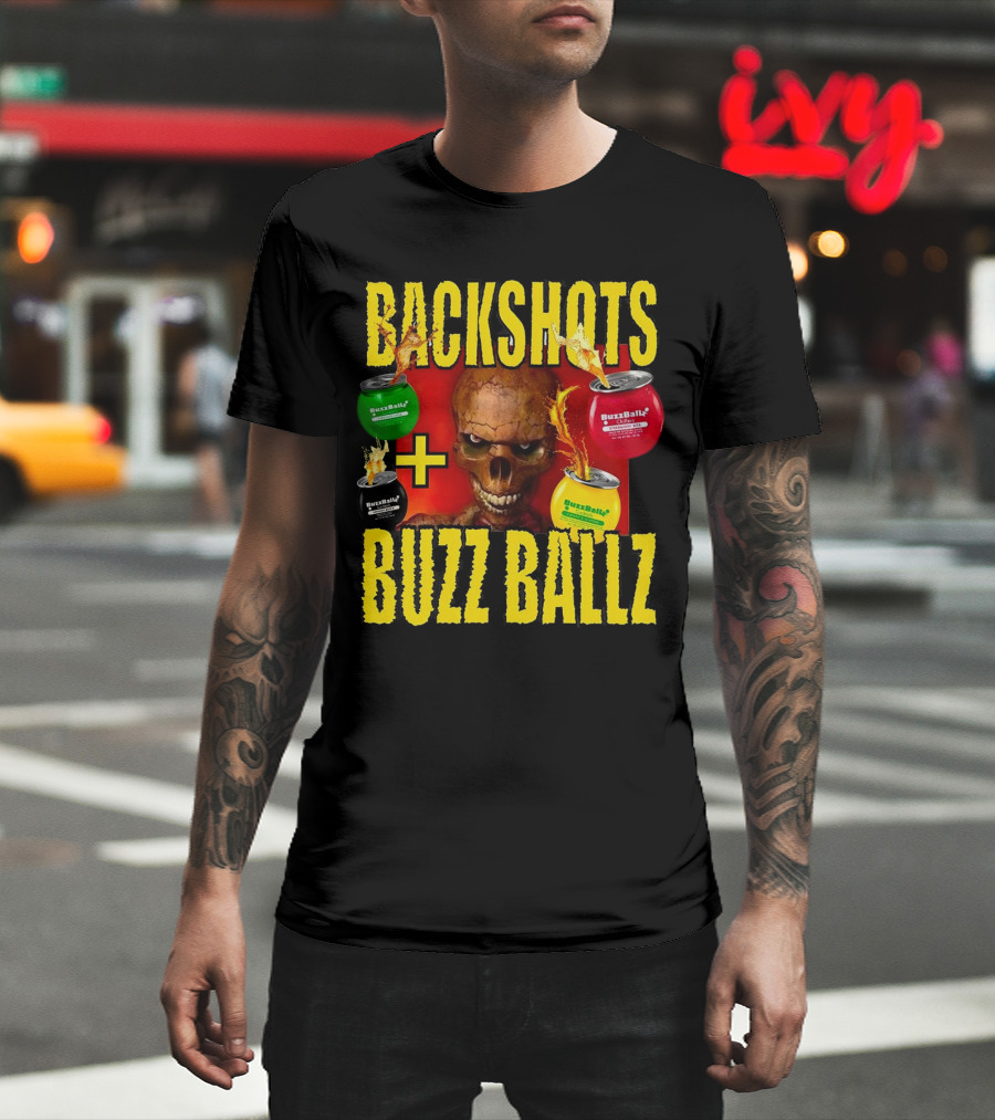 Backshots With Buzz Ballz Fiery Skeleton Combo T-Shirt
