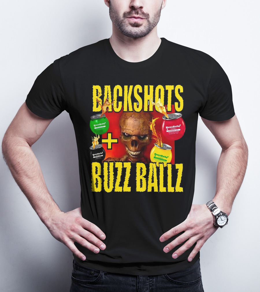 Backshots With Buzz Ballz Fiery Skeleton Combo T-Shirt
