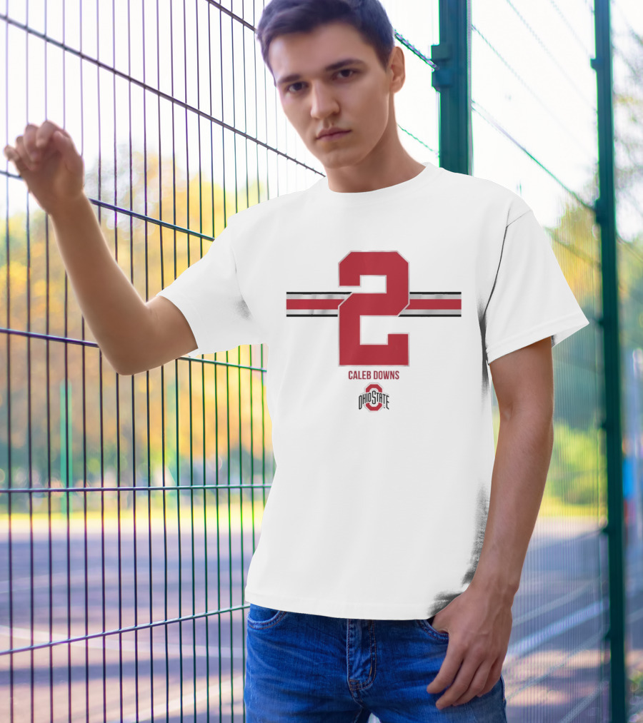 Caleb Downs Ohio State Buckeyes 2 Stripe Football T-Shirt