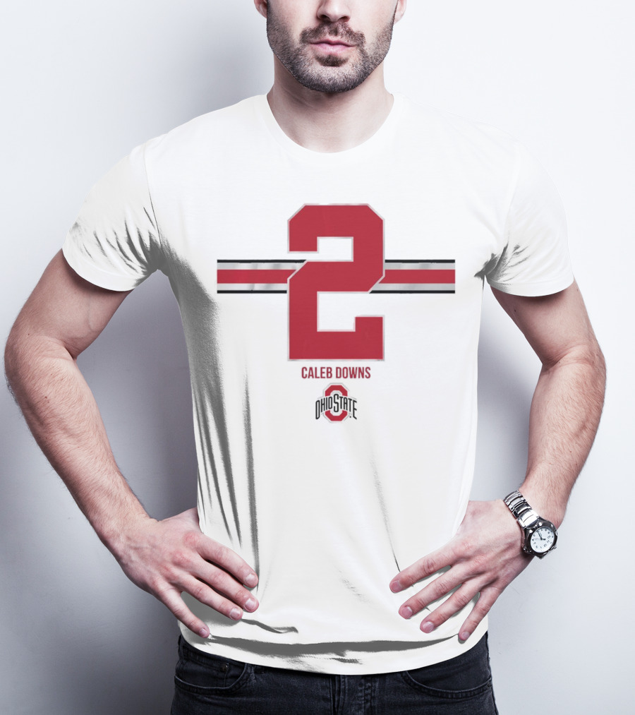 Caleb Downs Ohio State Buckeyes 2 Stripe Football T-Shirt