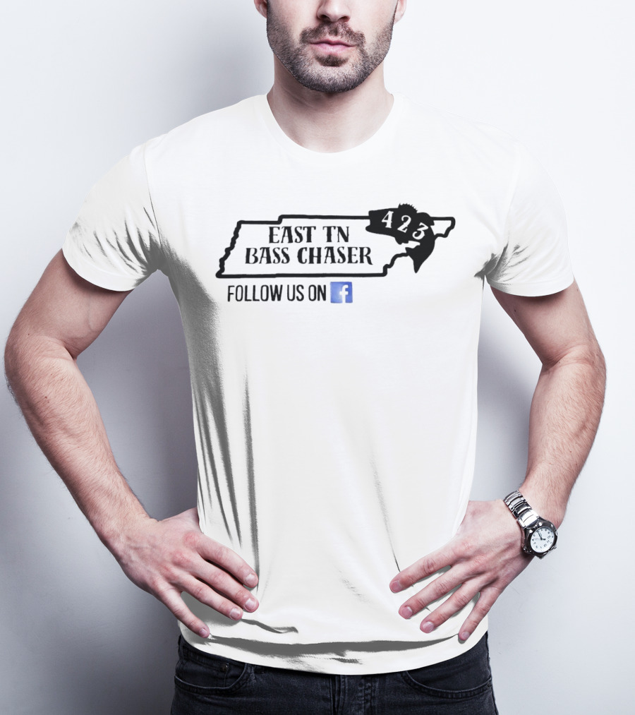 East TN Bass Chaser 423 Follow Us On Facebook T-Shirt