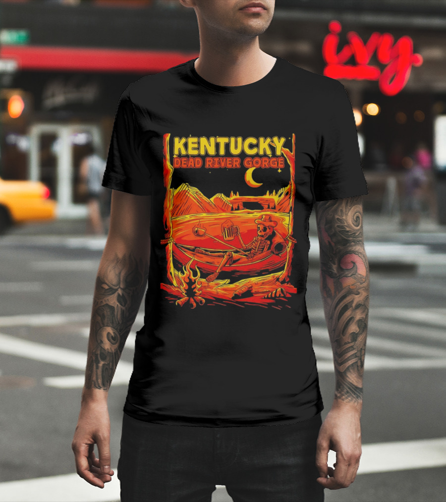 Kentucky Dead River Gorge Skeleton Hammock Campfire Scene T-Shirt