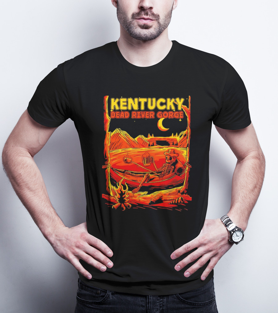 Kentucky Dead River Gorge Skeleton Hammock Campfire Scene T-Shirt