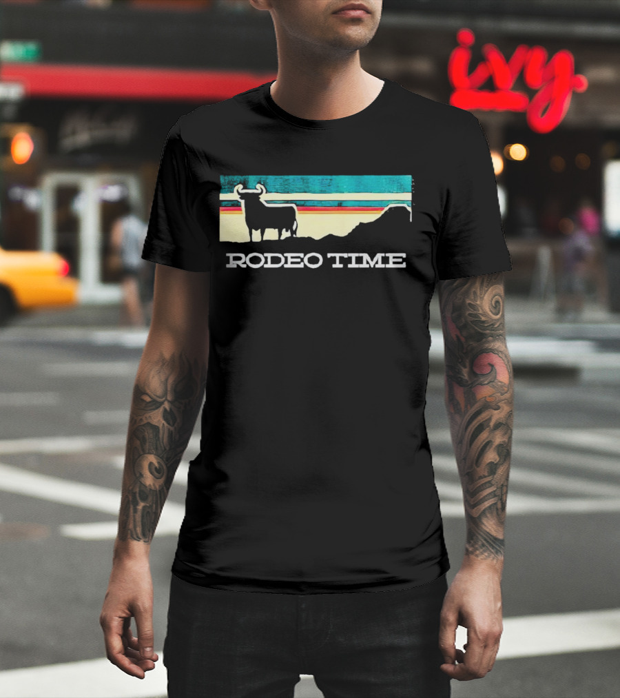 Rodeo Time Buffalo Silhouette Striped Sunset T-Shirt