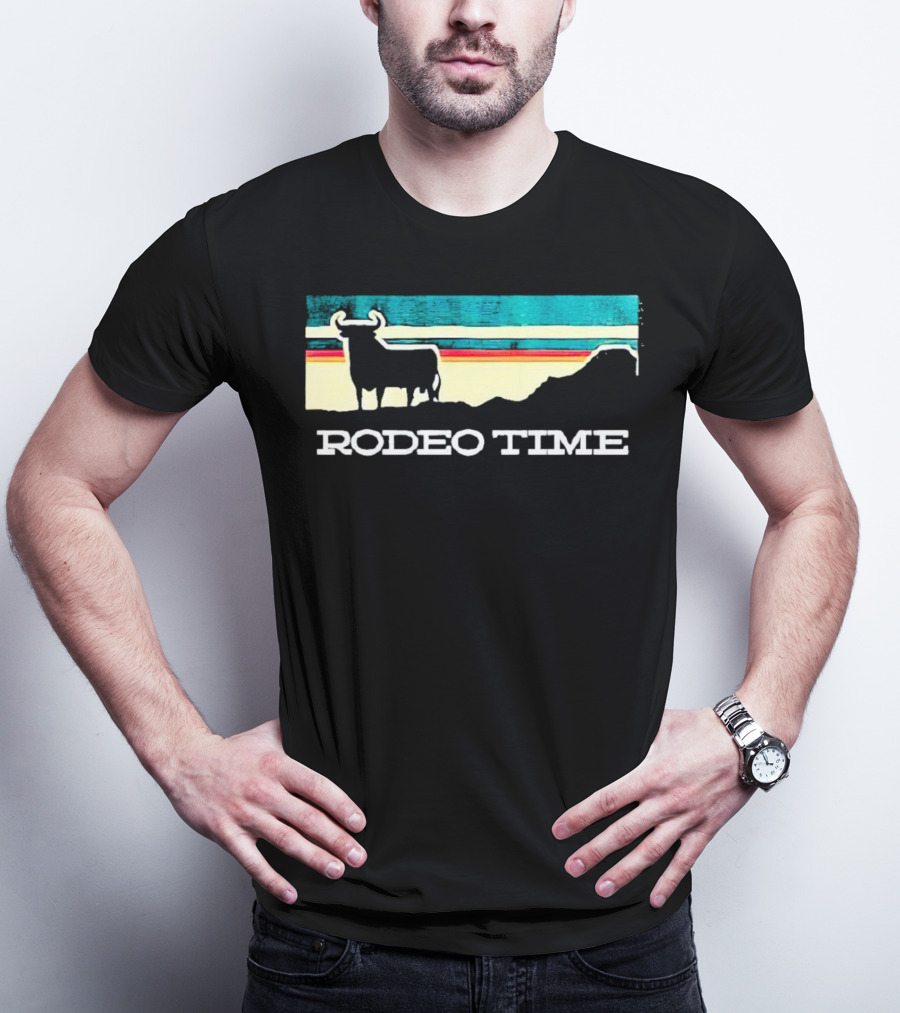Rodeo Time Buffalo Silhouette Striped Sunset T-Shirt