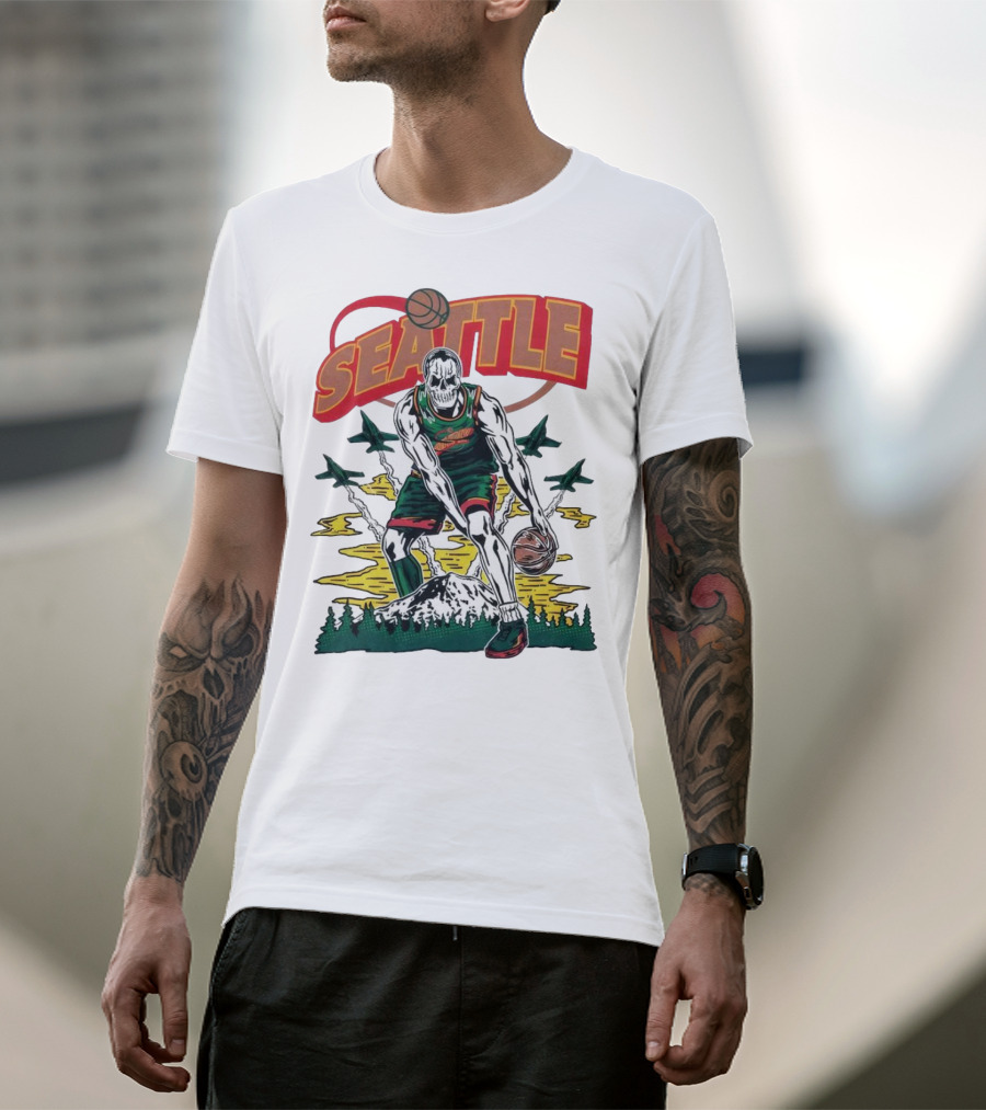 Seattle SuperSonics Skeleton Basketball Crossover T-Shirt