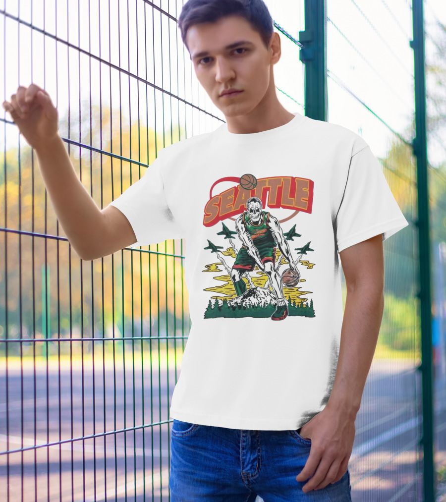 Seattle SuperSonics Skeleton Basketball Crossover T-Shirt