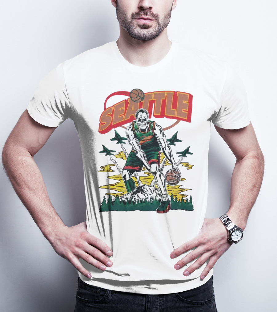 Seattle SuperSonics Skeleton Basketball Crossover T-Shirt