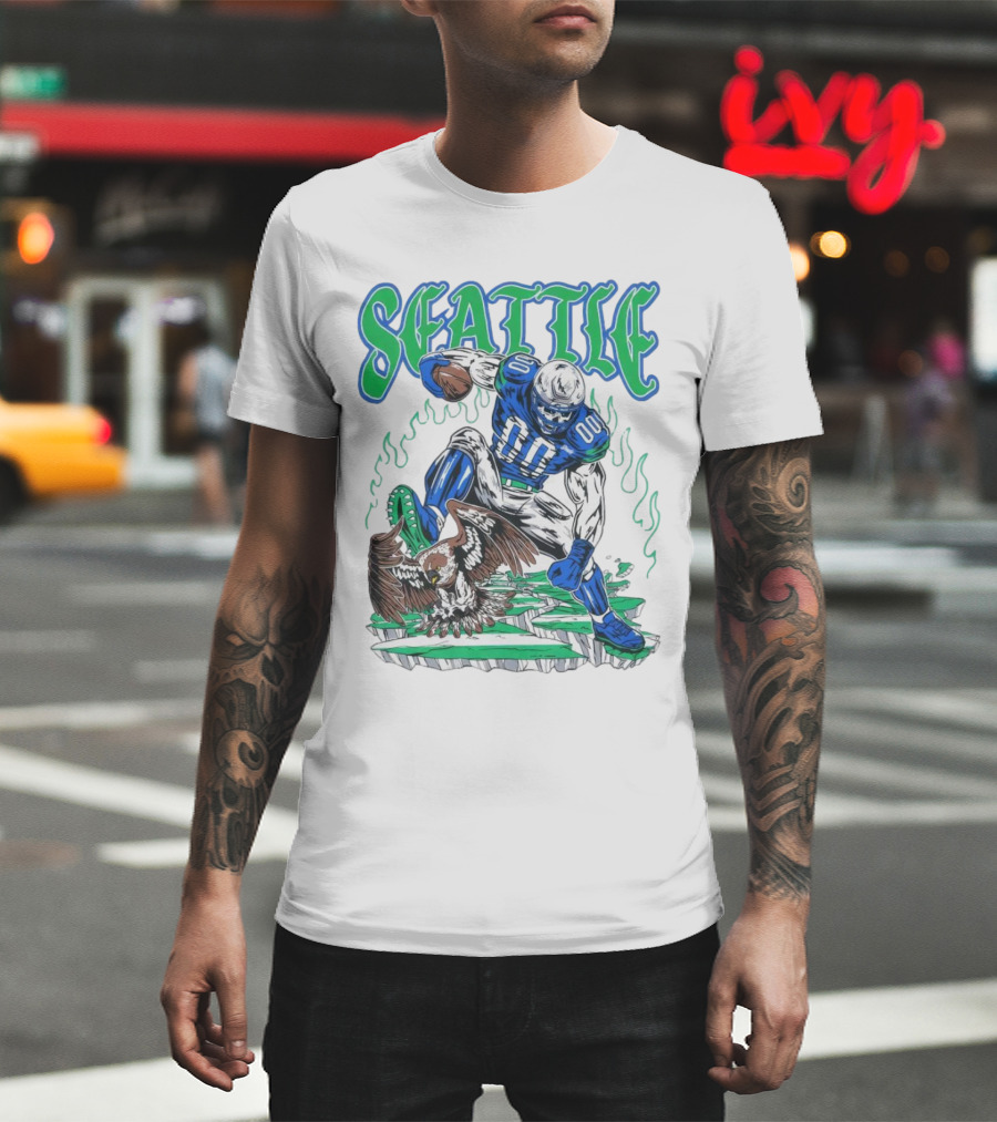 Seattle Seahawks Skeleton Football Player With Eagle T-Shirt