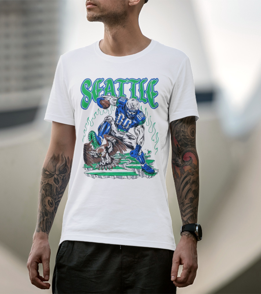 Seattle Seahawks Skeleton Football Player With Eagle T-Shirt