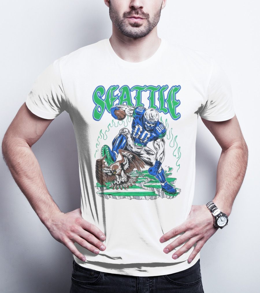 Seattle Seahawks Skeleton Football Player With Eagle T-Shirt