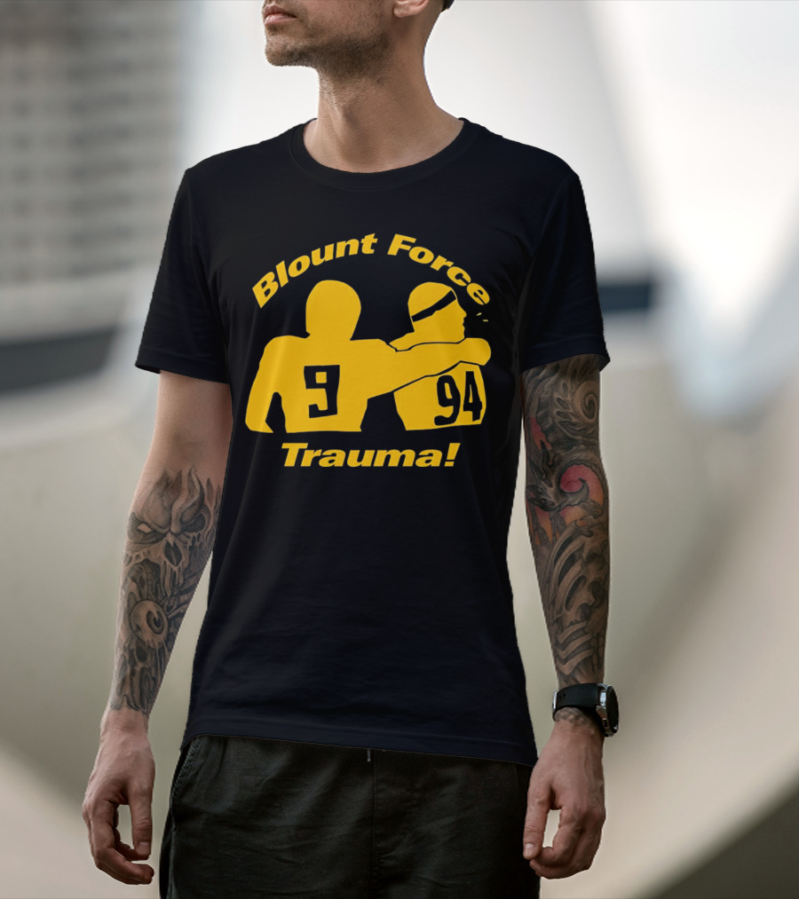 Blount Force Trauma Silhouetted Players 9 And 94 Impact Moment T-Shirt