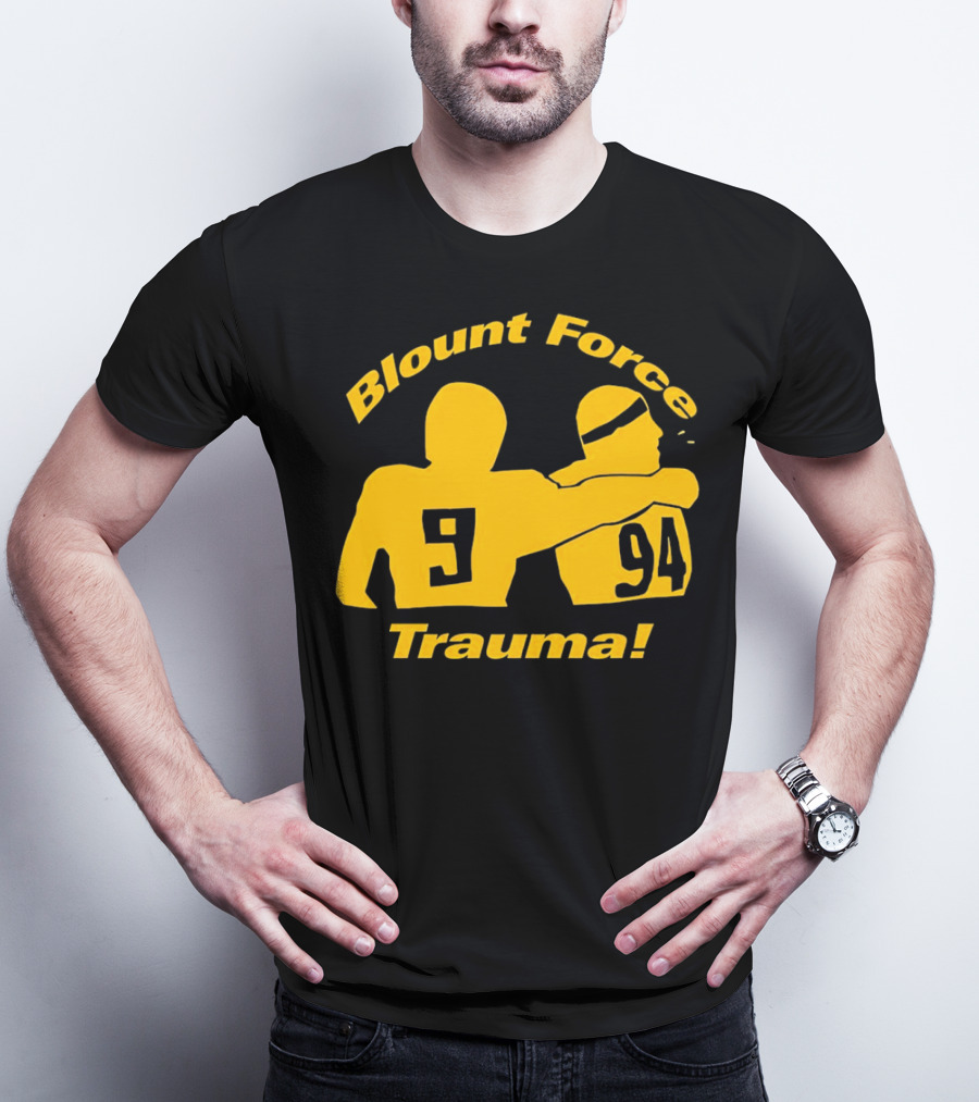 Blount Force Trauma Silhouetted Players 9 And 94 Impact Moment T-Shirt